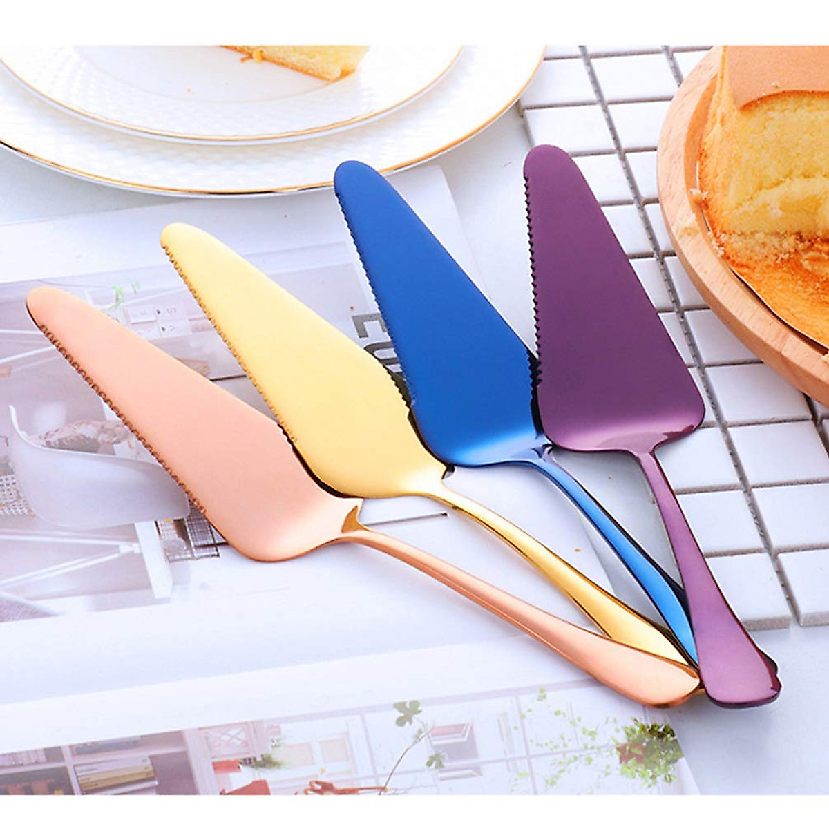Dough Cutter Cake Pie Pastry Servers, Stainless Steel Cake Serving Onside with Fine Serrated, Simple Serrated Cake Shovel, Baking Tool for Kitchen Home Wedding (Rose Gold) Baking Shovel
