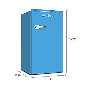 West Bend WB0310RCRXRB Retro Mini Fridge for Home Office or Dorm, Manual Defrost and Adjustable Temperature, 3.1-Cu.Ft, Robin's Egg Blue