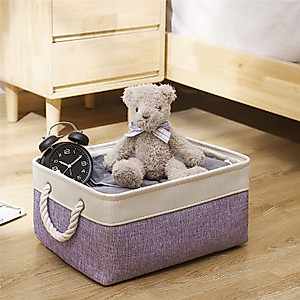 Vinssin Large Storage Basket ,Foldable Purple Basket with Handles, Gift Basket Empty,Canvas Fabric Storage Bin for Organizing,Cupboards, Shelves, Clothes, Toys, Towel, (Purple+White,1 Pack)