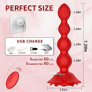 Anal Beads Anal Butt Plug,10 Rotate Twist and Vibrating Modes,Prostate Massager Graded Silicone Design Anal Vibrators for Men,Remote Control Rose Toy for Women,Adult Sex Toys for Couple (Red)