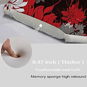 TheBlackSpot Dahlia Floral Bathroom Rugs 20 x 31 White Black and Red Flower Art Bath Mat 16 x 24 Sets 3 Piece Imitation Cashmere Anti Slip Mats U-Shaped Contour Shower Mat