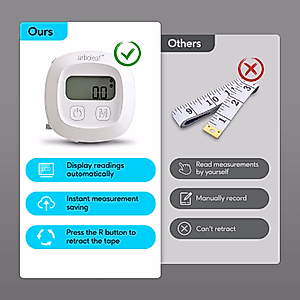 arboleaf Digital Body Measuring Tape, 60in Body Tape Measure, Bluetooth Measuring Tape for Body Measurements, Body Measurement Tape for Weight Loss, Locking, Retractable