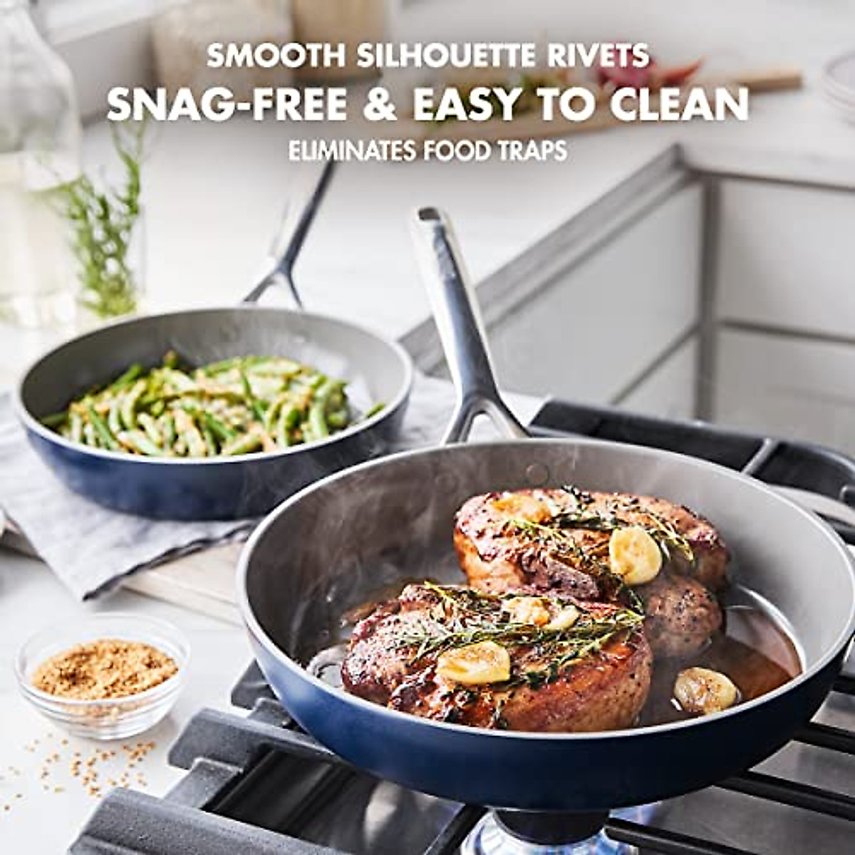 GreenPan GP5 Hard Anodized Healthy Ceramic Nonstick 14 Piece Cookware Pots and Pans Set,Heavy Gauge Scratch Resistant,Stay-Flat Surface, Induction, Mirror Finish Handle,Oven Safe,PFAS-Free, Blue