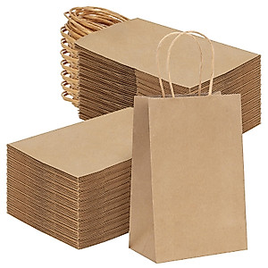 Moretoes 150pcs Paper Bags, 5.25x3.2x8 Inches Kraft Paper Bags, Small Brown Gift Bags with Handles Bulk, Retail Bags for Small Business, Shopping, Merchandise, Birthday Wedding Party Favor Bags