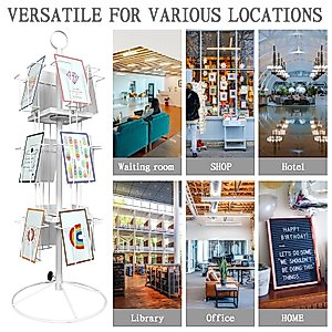 Tongmo Rotating Greeting Card Stand - Enhance Your Display with a 12-Pocket Rotating Countertop Solution for Postcards, Brochures, and Greeting Cards (7”H - 12 Pockets) (White)