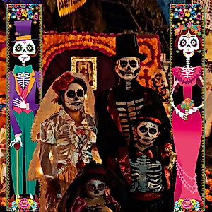 iPartycool Day of The Dead Decorations, Day of The Dead Porch Sign Door Banner, Halloween Costume Mexico Dia De Los Muertos Party Supplies Decorations Flag Welcome Hanging Home Wall Decor Background