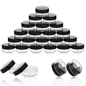 ZEJIA 3 Gram Sample Containers with Lids, 50 Count Tiny Sample Jars, 3ML Makeup Cosmetic Containers for Lip Balms, Lotion, Powder, Beauty Products(Black Lids)