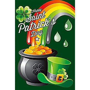 Texupday Happy St. Patrick's Day Shamrock Rainbow Pot Gold Decoration Garden Flag Outdoor Yard Decor 28" x 40"