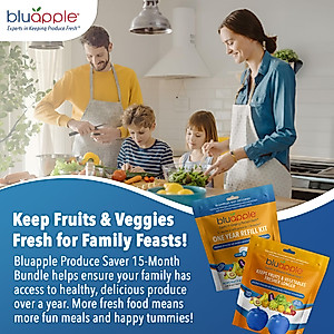 Bluapple Classic Produce Saver 15-Month Bundle, Vegetable & Fruit Fresh Produce Protector, Ethylene Gas Absorber, Food Freshness Extender, Fresh Fruit Preserver, Vegetable Saver, USA-Made BPA-Free