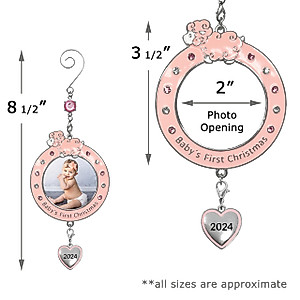 BANBERRY DESIGNS Baby Girl's First Christmas - 2024 Photo Ornament - Dated Xmas Picture Decoration for Newborn Daughter - Baby's 1st Keepsake - Gift/Storage Bag Included