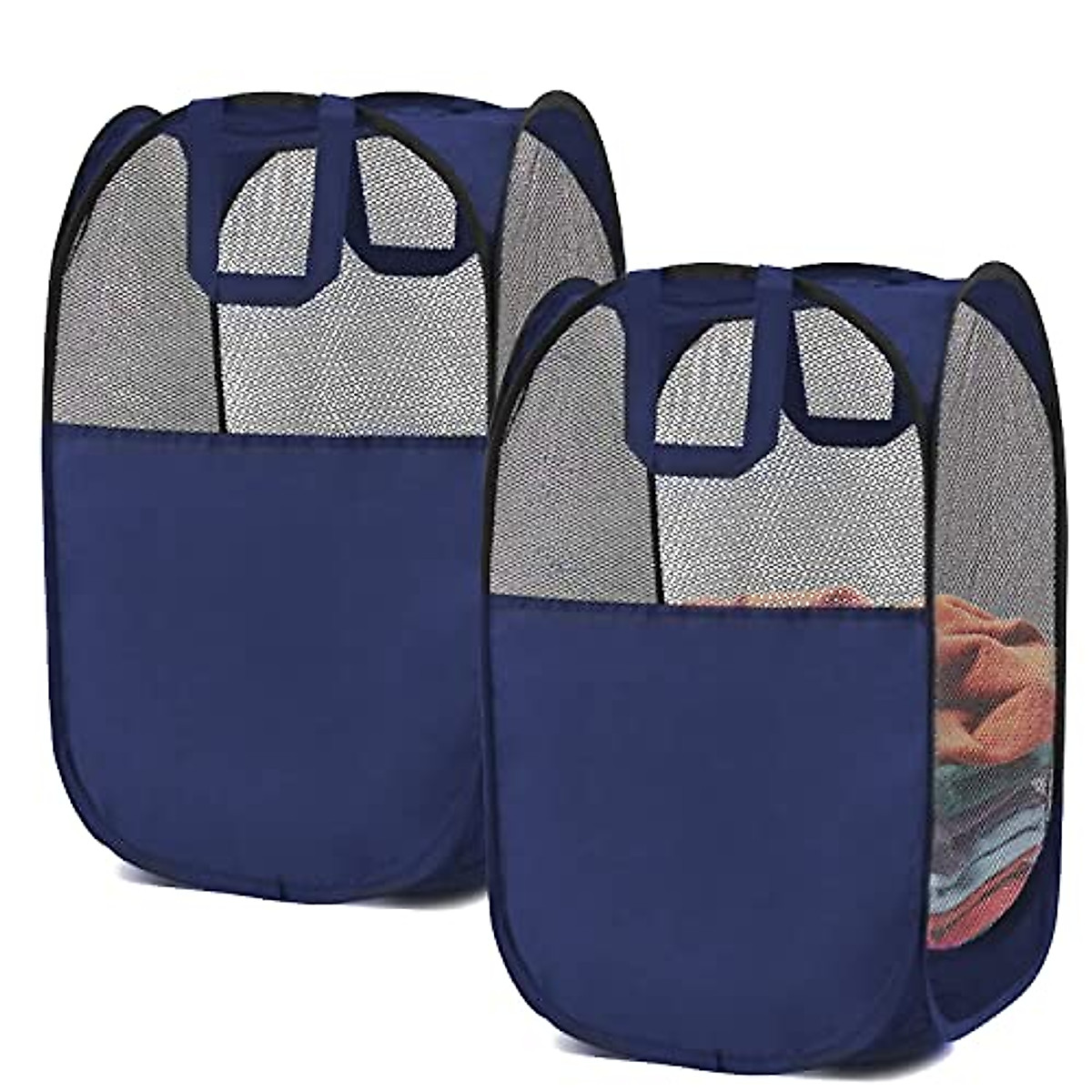 BENJUNC 2 Laundry Baskets, pop-up Laundry Baskets, Foldable mesh Laundry Baskets (Each with 2 Reinforced Handles), Blue ……