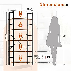 Sweetcrispy Book Shelf, 5 Tier Bookcase, Tall Bookshelf Modern Book Case for Books, Garage Kit, CDs, Movies, Industrial Corner Storage Organizer for Bedroom Home Office Kitchen Living Room Rust Brown
