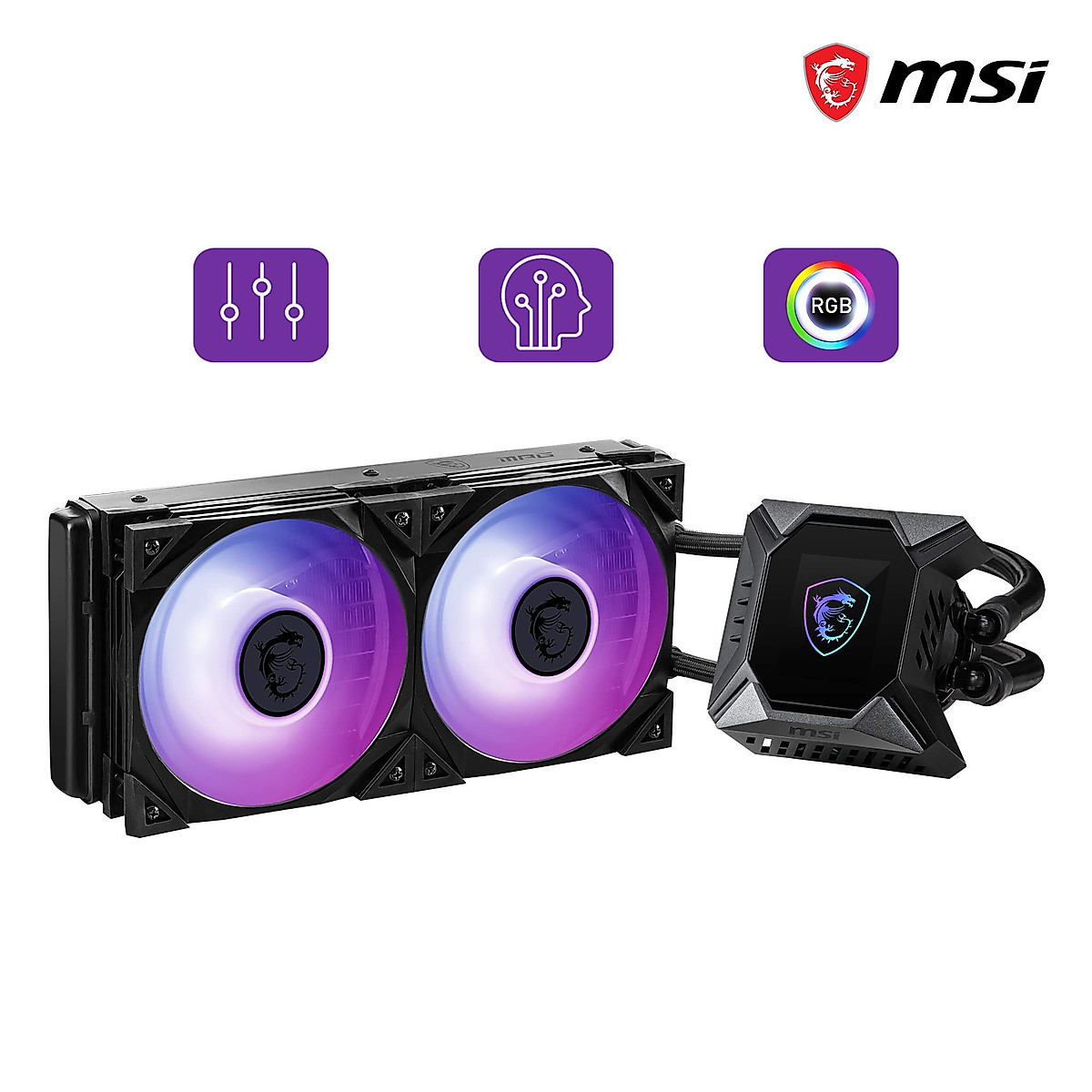 MSI MPG CORELIQUID K240 CPU Liquid Cooler-LCD Pump with 60mm Fan,2 x 120mm ARGB TORX Fan 4.0,Evaporation-Proof Tubing,GI Cooling and Mystic Light Software-AMD and Intel Socket Compatible