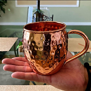 SciencePurchase Set of 4 Pure Copper Moscow Mule Mugs Gift Set with 4 Copper Cocktail Straws and 2 Shot Glasses, Each Hammered Mug Holds 18 Ounces