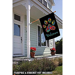 Toland Home Garden 1010924 Welcome Paisley Paws Paw Print Flag 28x40 Inch Double Sided Paw Print Garden Flag for Outdoor House Cat Dog Flag Yard Decoration
