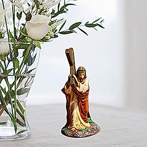 IIDACK Jesus Cross Figure Ornament,Hand-Painted Jesus Church Decorations,Jesus Carrying Cross Resin Figurine,Religious Statues Christian Gift Collection Crafts for Home Office Easter Decor