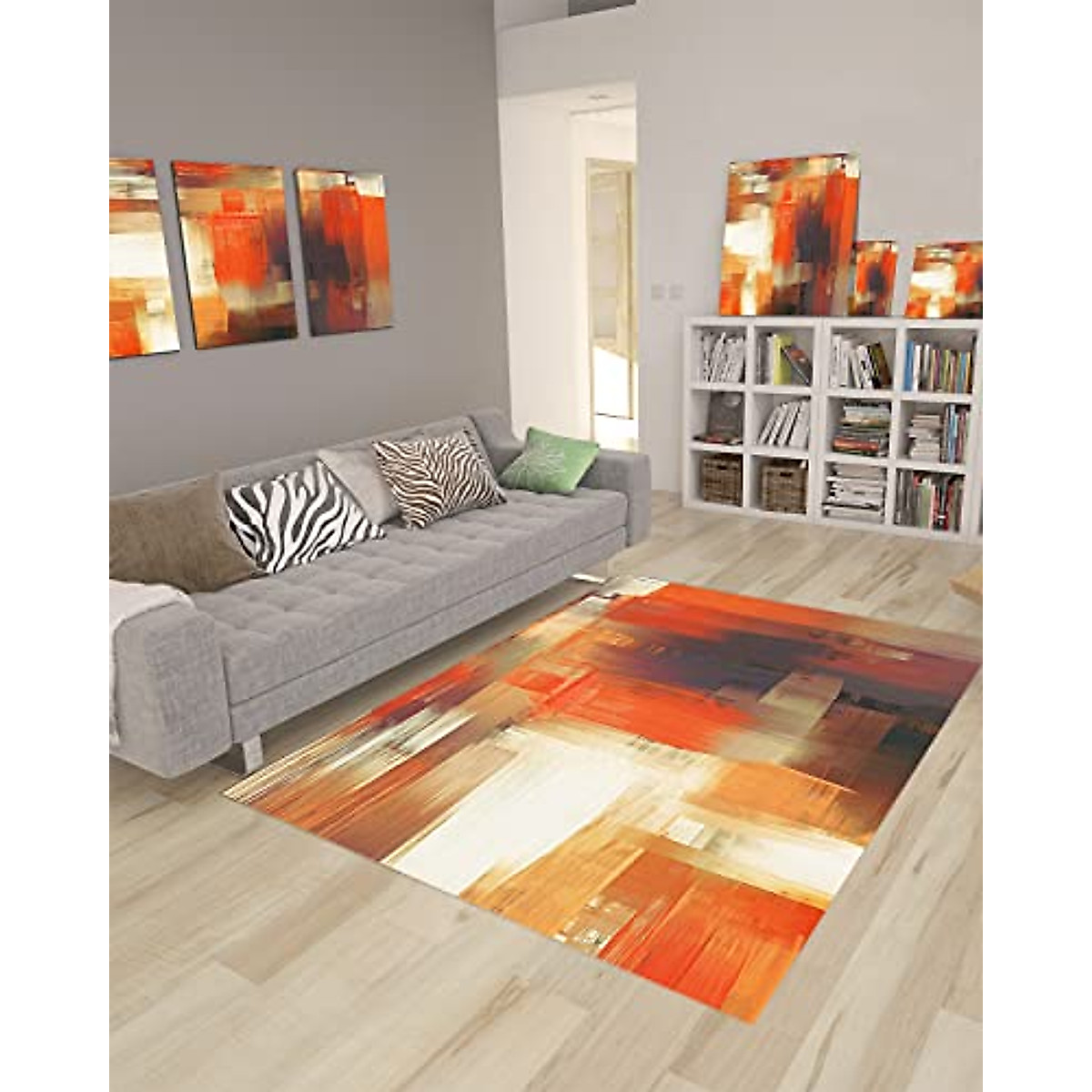 Large Area Rug 2.7' x 5', Ombre Brown Orange Runner Rug for Living Room Bedroom Washable Accent Rug Carpet Kitchen Dining Room Floor Cover Mat Abstract Painting Modern Art Texture