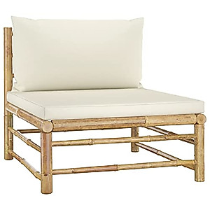 CUMYZO 11 Piece Patio Lounge Set with Cream White Cushions Bamboo 85kg/187lb