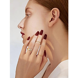 OPFIV 6Pcs 14K Gold Plated Stacking Rings for Women Teen Cubic Zirconia Wave Stackable Thin Gold Ring Plain Statement Band Promise Eternity Bands Ring Comfort Fit Size 6-9 (Gold, 7)