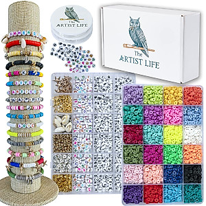The Artist Life 6000 Clay Heishi Beads Bracelet Making Kit, 24 Colors with 1000+ Letters & Decorative Beads, 6mm Flat Polymer Clay Beads, DIY Jewelry Making Kit, Craft Kit, Bracelets, Necklaces