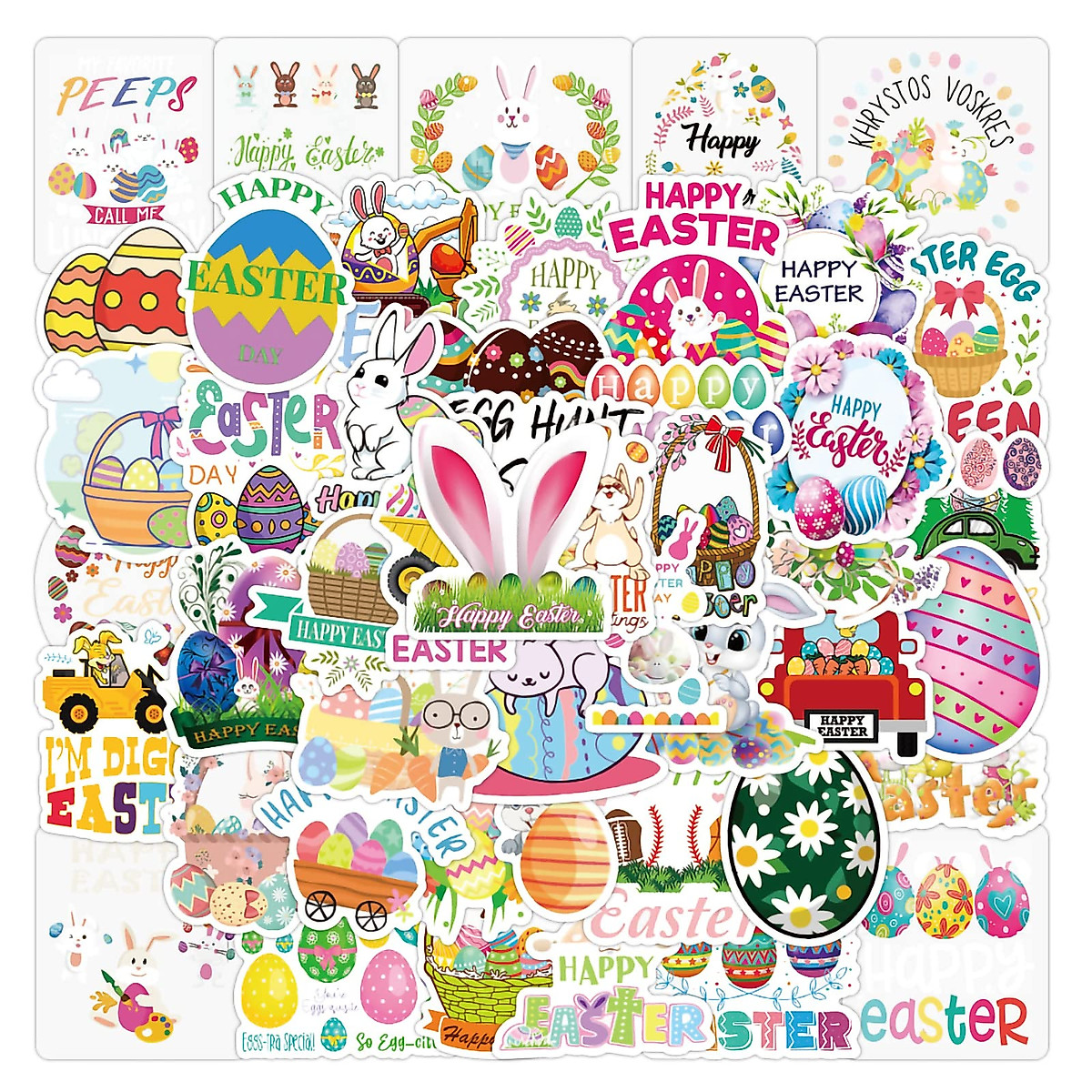 Easter Decorations Easter Stickers, 50 Pcs Cute Easter Egg Bunny Basket Stickers for Kids Teens Adults, Vinyl Waterproof Easter Stickers for Laptop Water Bottle Window Envelopes Cards Crafts Scrapbook
