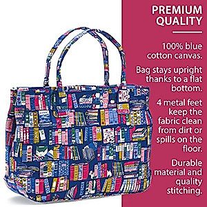PGI Traders A Book Lover’s Tote Bag | 100% Cotton Canvas Carryall | Zip Closure | Flat Bottom | Metal Feet | Double Handles | Great Gift