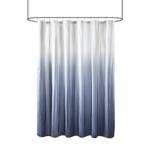 Madison Park Ara Shower Curtain, Seersucker Design Ombre Print, Modern Bathroom Decor, Machine Washable, Fabric Privacy Screen, 72x72, Blue