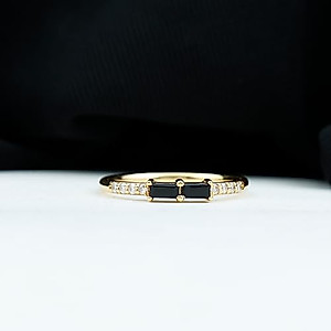 Natural Black Onyx Diamond Promise Ring For Women, Certified Onyx Stackable Ring, AAA Quality - With Jewelry Box, 14K Yellow Gold, Size:US 7.00