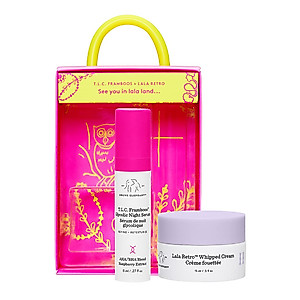 Drunk Elephant Call It A Night Evening Skin Kit - Night Skin Care Set. T.L.C. Framboos Glycolic Night Serum 8ml/.27fl oz, Lala Retro Whipped Cream, 15ml/.5fl oz. Smoothing and Replenishing Skin Care