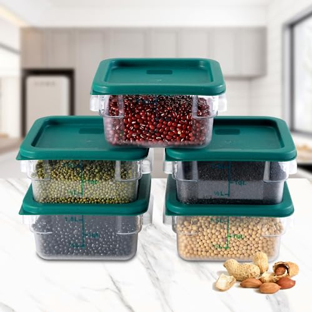 Hakka 2 Qt Commercial Grade Square Food Storage Containers With Lids,Polycarbonate,Clear - Case of 5