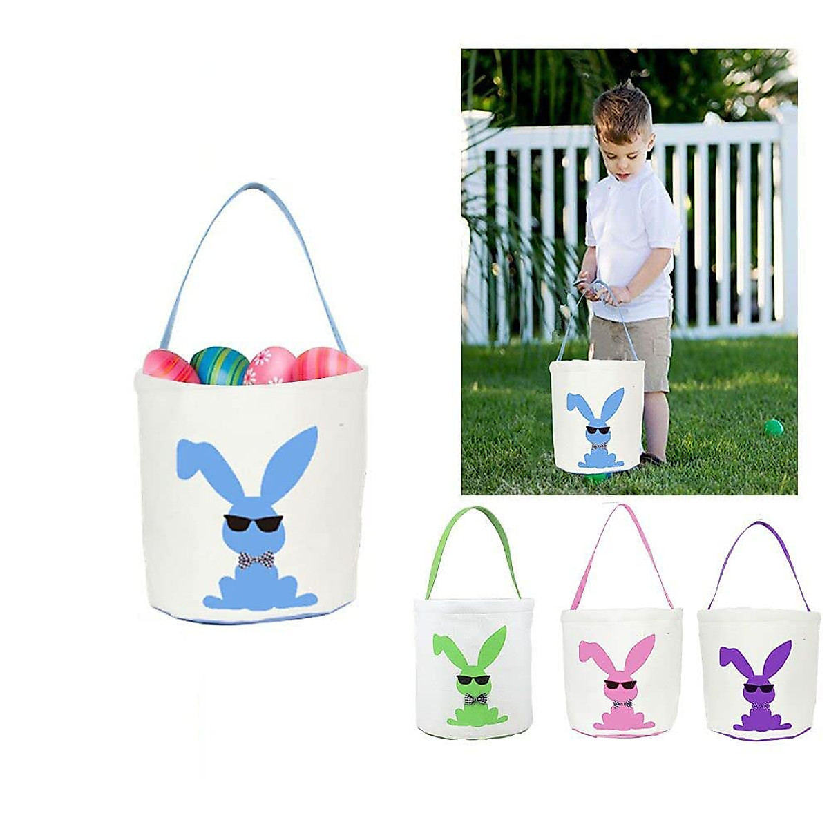 Easter Basket for Kids Easter Bunny Bag Easter Decorations (Blue - Glass)