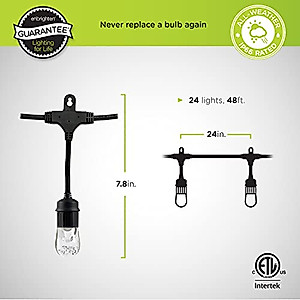 Enbrighten Classic Warm White String Lights, 48ft Black Cord, 24 Shatterproof Acrylic Bulbs, Weatherproof, Outdoor String Lights, 31664