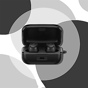 DAYJOY Soft Silicone case Compatible with Sennheiser Momentum True Wireless 3/4 Earbuds, Portable Protective Shockproof Scratch Resistant Carrying Case Cover Sleeve with Carabiner Accessories (Black)