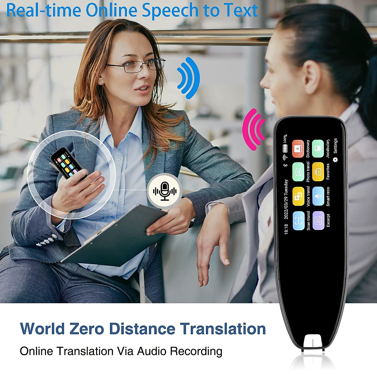 Reading Pen, 112 Language Translator Device Pen Reader for Dyslexia, Text to Speech Device Scanner Pen Translation Scanner Dictionary Pen for Travel Business Learning Meeting