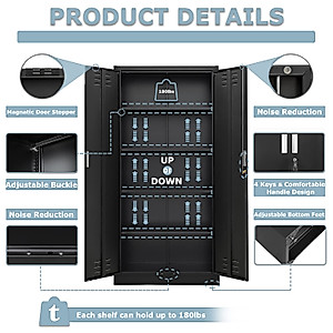 YEEZER Metal Storage Cabinet, Steel Lockable Garage Cabinet, with 2 Doors and 4 Adjustable Shelves. 71" Locking Storage Cabinet for Home, Office, Garage, Gym, School