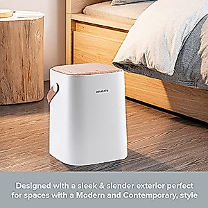 Nordic Style Garbage Can - Double Barrel Trash Can - Plastic Trash Can w/ One Press Lid - 10L/2.6Gal Waste Basket w/ Leather Handle - Modern Recycling Bins for Kitchen - Bathroom Trash Can in White & Wood