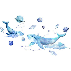 Ocean Wall Decals Whale Wall Decals Marine Animal Stickers Galaxy Wall Sticker Under Water Sea Life Peel and Stick Mural Decor for Home Office Dorm Party Nursery