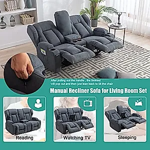 SAMERY Loveseat Recliner Reclining Loveseat with Console, RV Reclining Loveseat Wall Hugger Recliners RV Theater Recliner Love Seat with Cup Holders/Pockets for Living Room RV, Manual