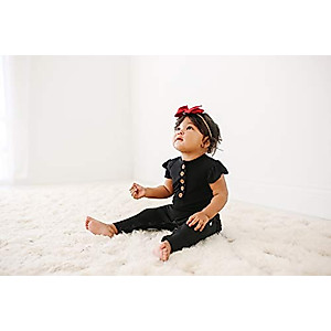 Posh Peanut Baby Girl Pajamas – Ruffled Cap Sleeve Romper PJs – Soft Viscose from Bamboo One-Piece for Babies & Toddlers(12-18 Months) Solid Ribbed Black