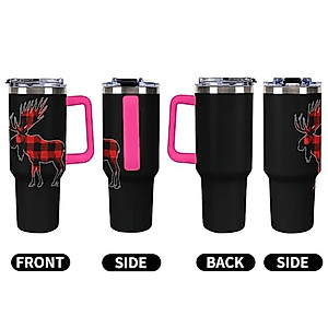Plaid Moose Lumberjack Red Black 40 Oz Tumbler Insulated Stainless Steel Water Bottle Travel Mug Car Cup with Handle And Straw