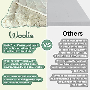Woolie Organic Merino Wool Mattress Topper - 2 inches Pillow Top Mattress Pad, Handmade, Non-Toxic, Cooling & Hypoallergenic, Natural Relief for Back Pain, Sustainable Bedding (King)