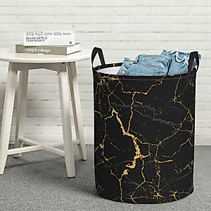 Gbuzozie Black Marble Round Laundry Hamper Marbling Texture Storage Basket Toys Clothes Organizer Bin For Home Bathroom Bedroom Dorm Nursery, 62l