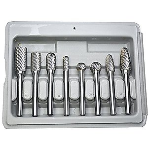 KOTVTM Carbide Burrs Set with 1/4 Inch Shank 8pcs Double Cut Rotary Burr File Drill Bits for Die Grinder Bits Metal Wood Carving, Engraving, Polishing, Drilling…