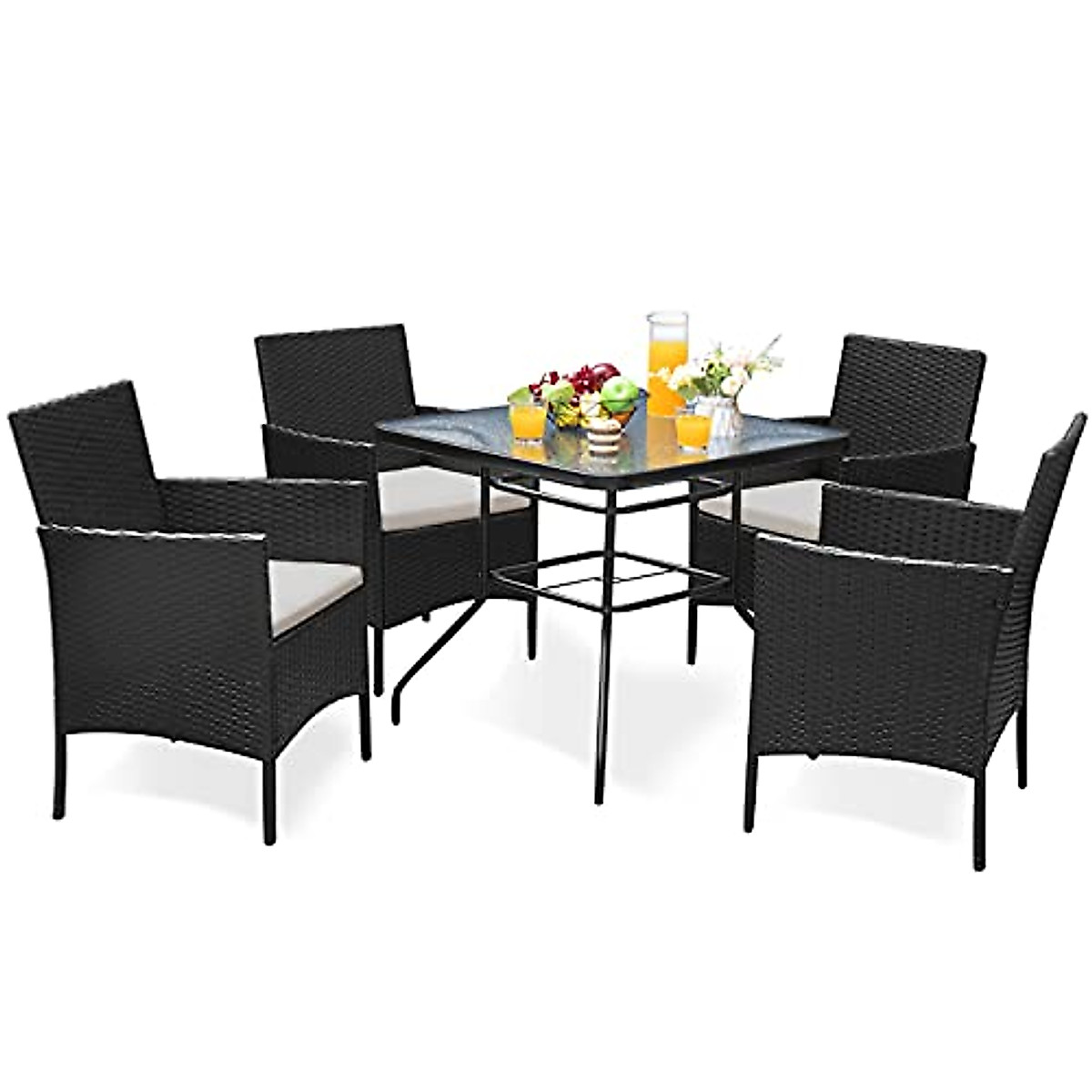 Flamaker Outdoor Furniture 5 Pieces Patio Furniture Set Patio Dining Set Patio Chairs and Table with Umbrella Hole (Grey)
