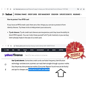 5x RFID Blocking Credit Card"DuPont TYVEK" Sleeves for wallet or purse. Protect your debit cards, credit cards and IDs from identity theft skiming.