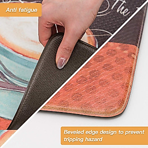 ROSMARUS Coffee Theme Kitchen Rug Set 2 Pieces, Cushioned Anti-Fatigue Kitchen Floor Mats Waterproof Easy to Clean Comfort Standing Kitchen Mat Set (Beige)