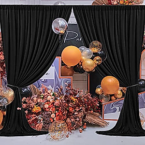 10 ft x 8 ft Wrinkle Free Black Backdrop Curtain Panels, Polyester Photography Backdrop Drapes, Wedding Party Home Decoration Supplies