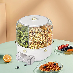 Opulentia Rice Dispenser Dry Grain Food Storage Container Tank 6-Grid Rotating for Kitchen 6 in1 Grain Storage Tank Rotating Rice Bean Oatmeal Food Dispenser Container (Style two)