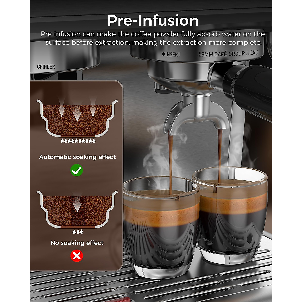 COWSAR Espresso Machine 15 Bar, Semi-Automatic Espresso Maker with Bean Grinder and Milk Frother Steam Wand, 75 Oz Removable Water Tank for Cappuccino, Latte, Stainless Steel