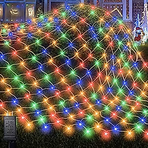 360 LED Net Mesh Lights Outdoor, 12Ft x 5Ft Waterproof String Lights with 8 Modes Plug in Low Voltage Connectable for Bushes Holiday Yard Garden Party Wedding Christmas Decorations (Colorful)